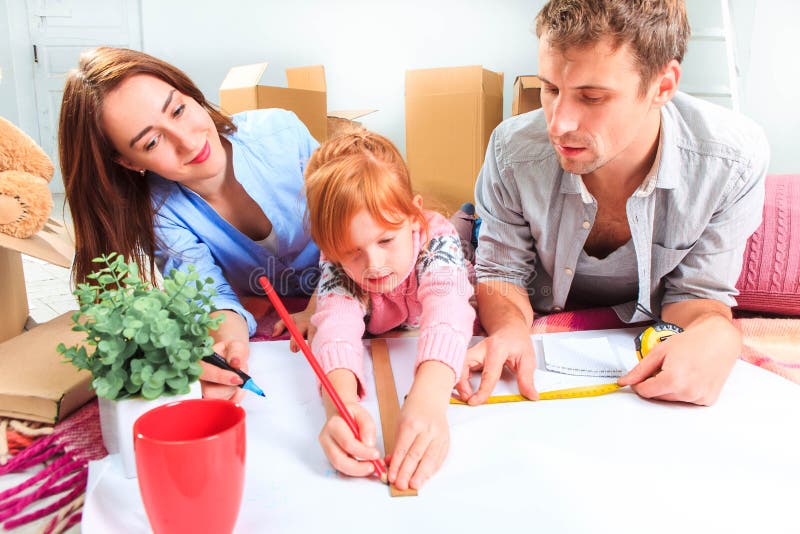 The Happy Family during Repair and Relocation Stock Photo - Image of ...