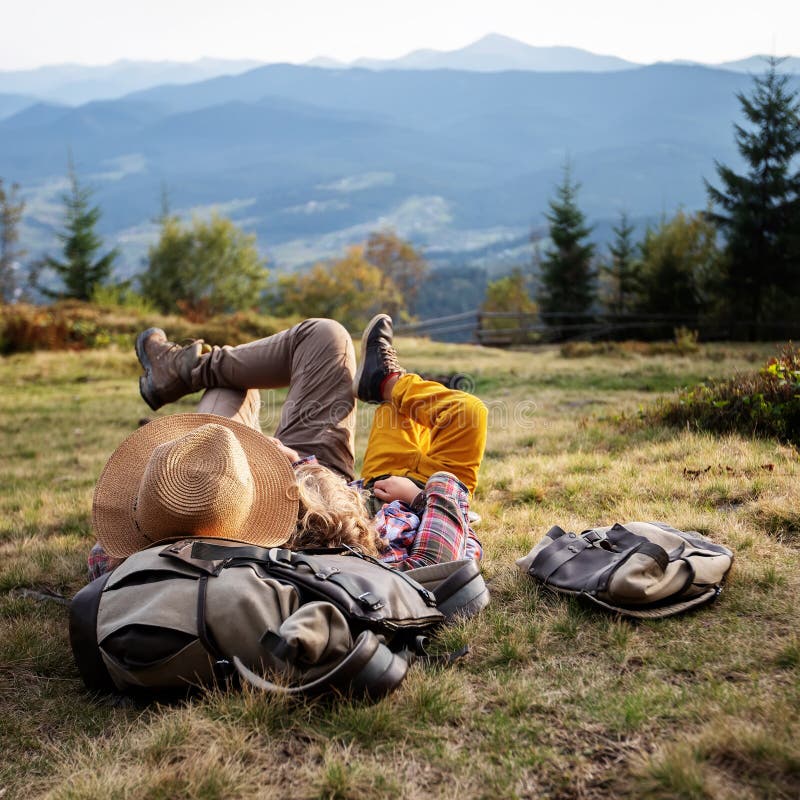 Happy Family Resting in the Mountains in Autumn Stock Photo - Image of ...