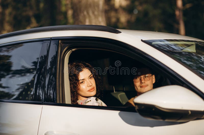 Happy Family Ride in the Car on Weekend Stock Image - Image of road ...