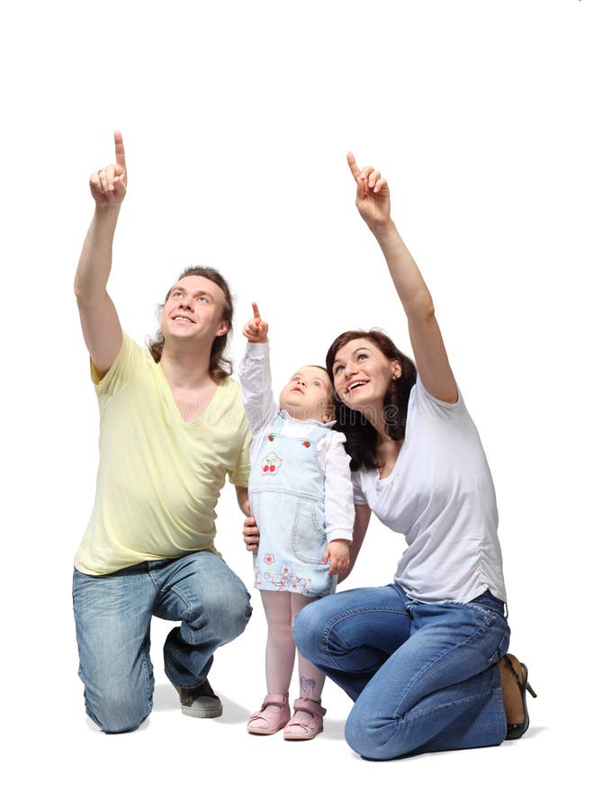 Family Sit Down, Hold Hands and Looking Up Stock Photo - Image of girl ...