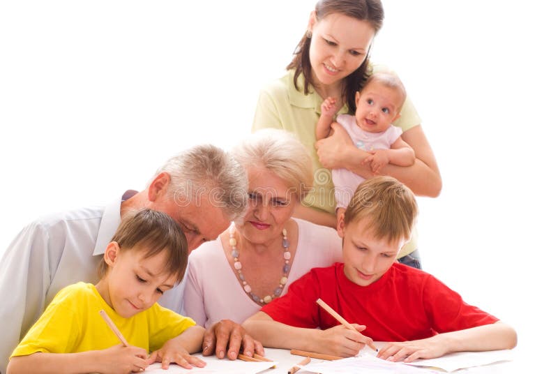 Happy family of six stock photo. Image of pencil, happy - 16379982