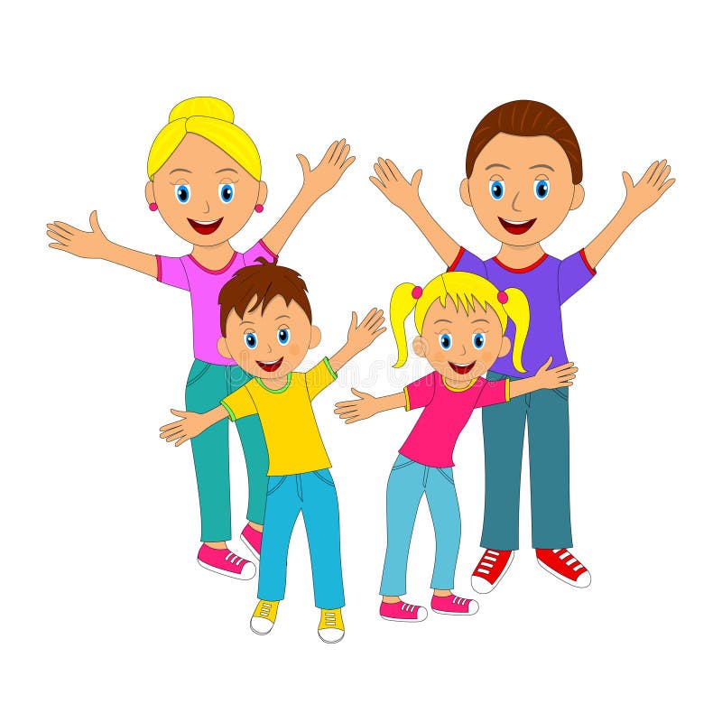 Happy Family Smiling with Their Hands Up Stock Vector - Illustration of ...