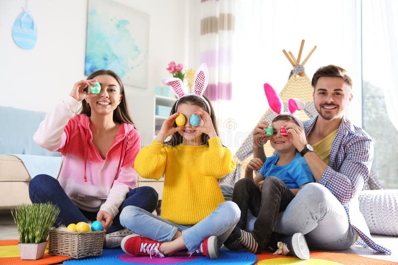 Happy Family Spending Time Together during Easter Holiday Stock Photo ...
