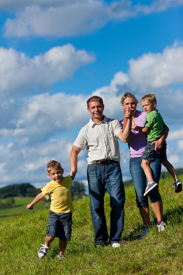Happy Family in Summer on a Walk Stock Image - Image of family, father ...