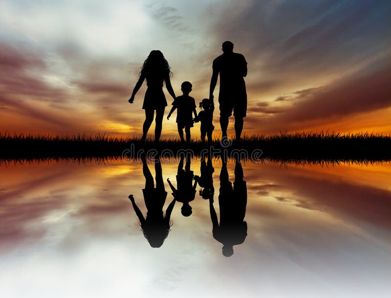 Happy family at sunset stock illustration. Illustration of outdoor ...