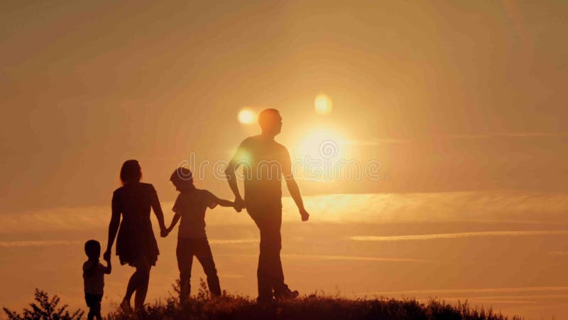 Happy Family on Sunset Silhouette Stock Image - Image of family, cloud ...