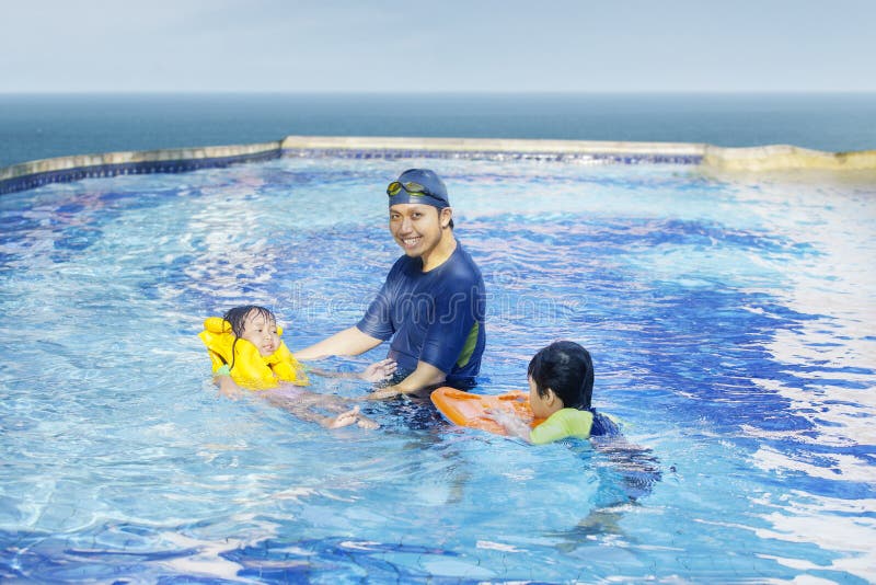Happy Family Swimming on the Pool 1 Stock Photo - Image of cool, little ...