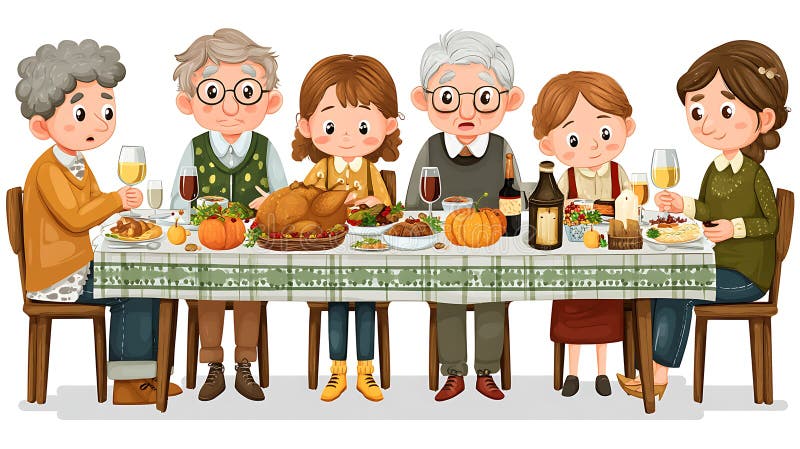 Happy Family Thanksgiving Dinner Illustration Stock Illustration ...