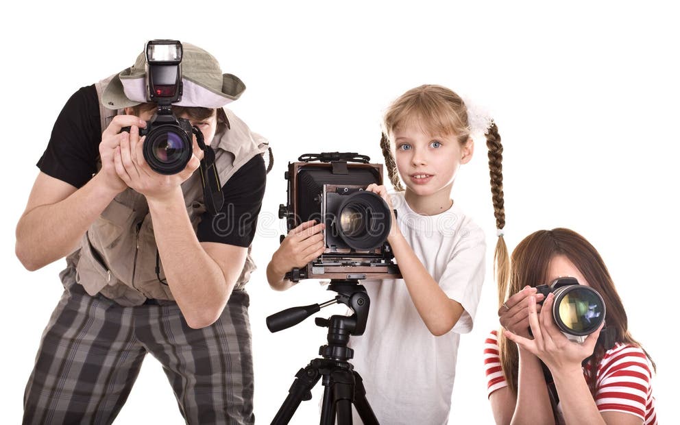 Happy Family with Three Camera. Stock Photo - Image of camera, blond ...