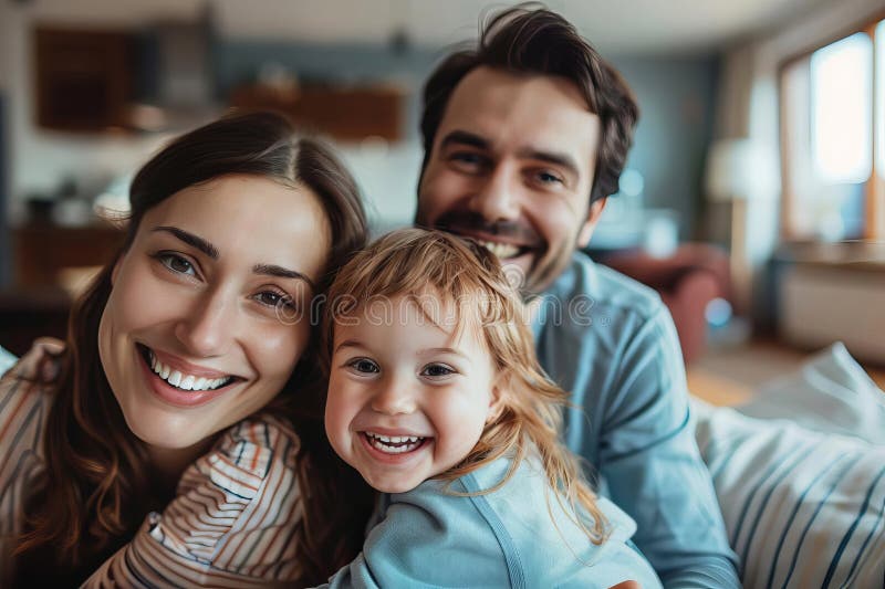 Happy Family of Three Smiling at the Camera Stock Illustration ...