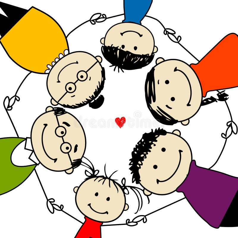Happy Big Family Smiling Together, Drawing Sketch Stock Vector ...