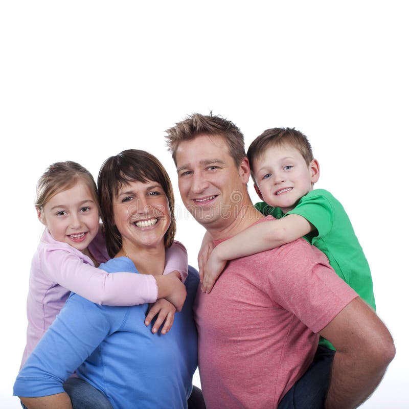 Happy Family with Two Children Stock Photo - Image of happy, back: 37926396