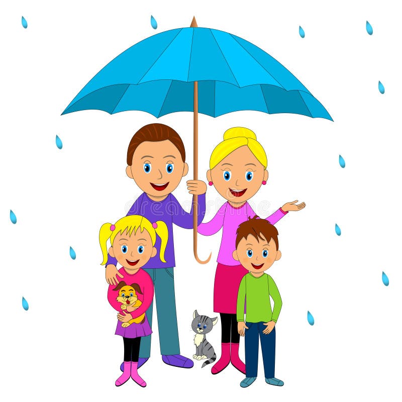 Happy Family Under Umbrella. Stock Vector - Illustration of child ...