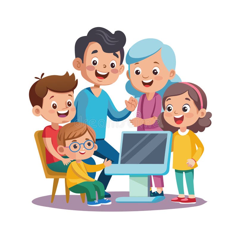 Happy Family Using Computer Together, Learning, Entertainment ...