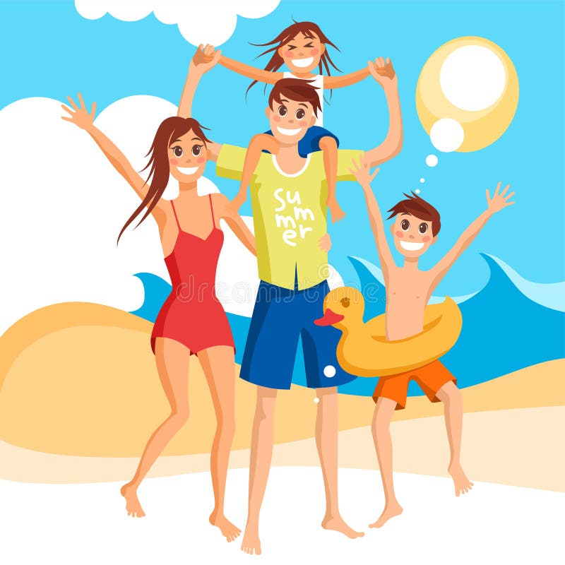 Happy Family Vacation Together on the Beach, Vector Illustration. Stock ...
