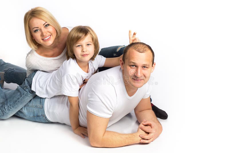 Happy Family on White Background Stock Photo - Image of attractive ...