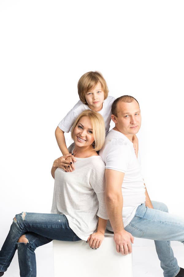 Happy Family on White Background Stock Image - Image of cute, father ...