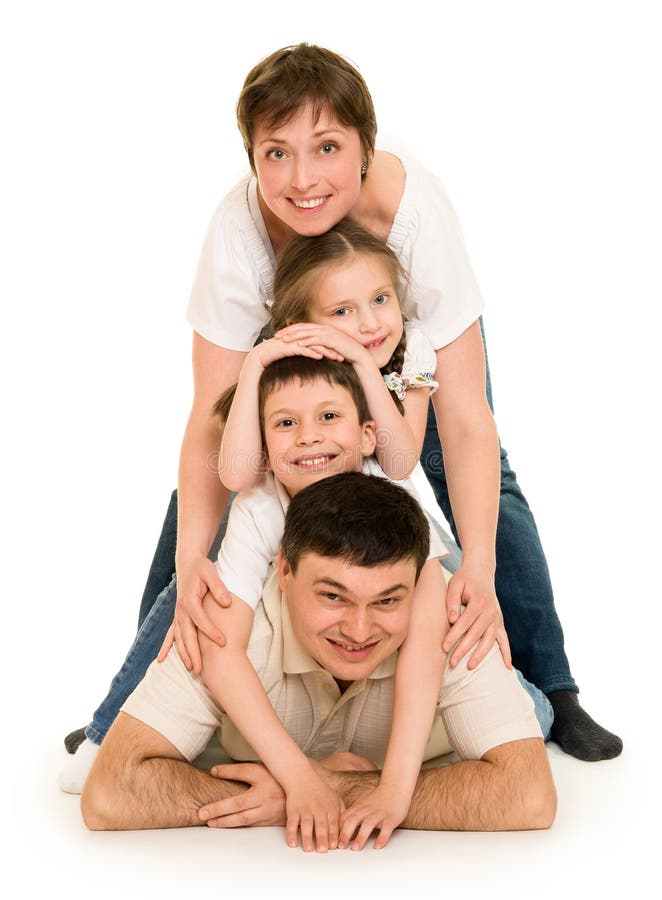 Happy family on white stock image. Image of laughing - 53165943