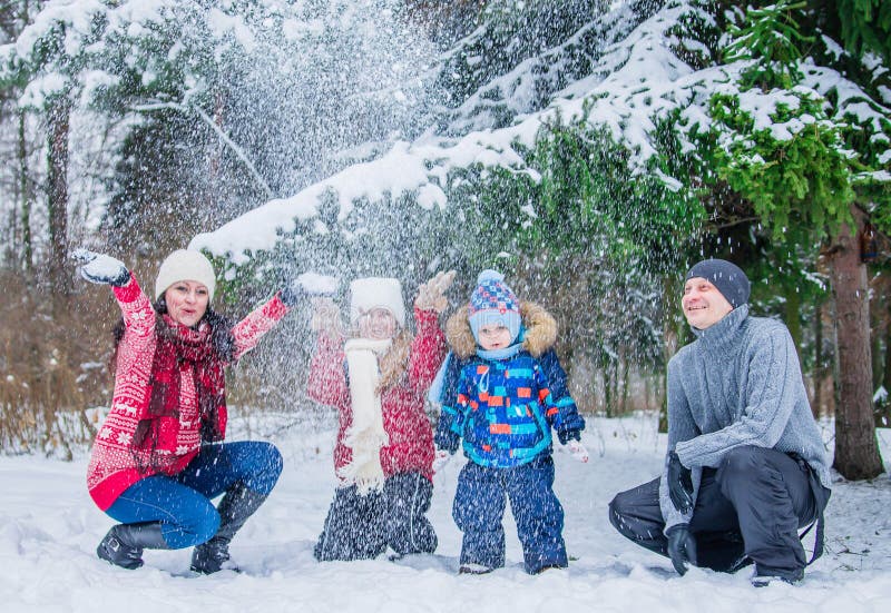 Happy Family in Winter Forest Stock Photo - Image of toddler, people ...
