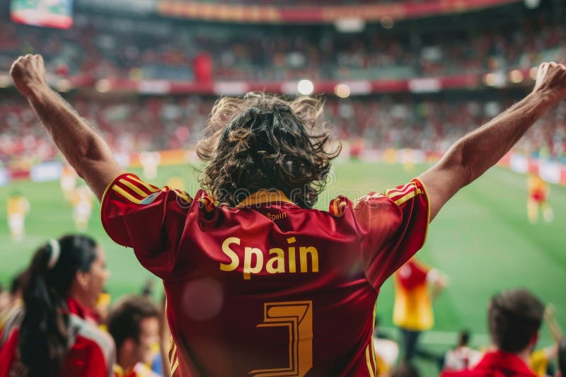 Happy Fan Screaming Supporting Spain Team at Soccer. Generative AI ...