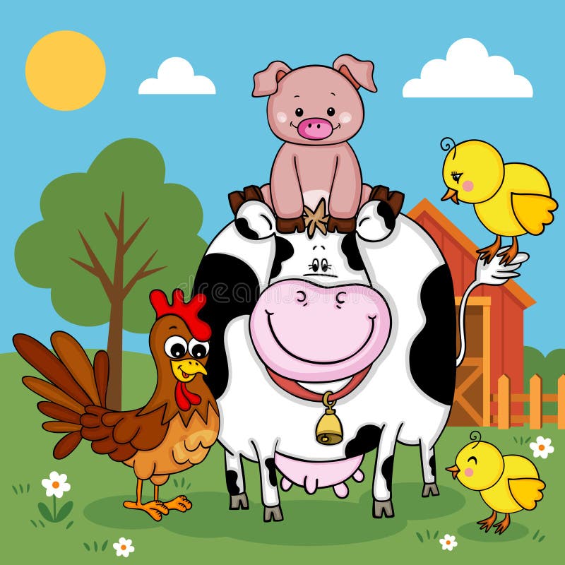 Happy Farm Animals Under the Sun Stock Vector - Illustration of poster ...
