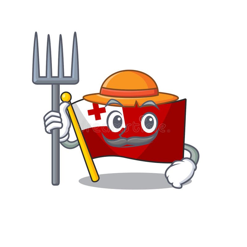 Happy Farmer Flag Tonga Scroll Cartoon Character with Hat and Tools ...