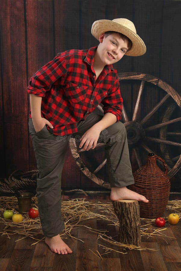 Happy farmer s boy stock photo. Image of loose, barefooted - 65633982