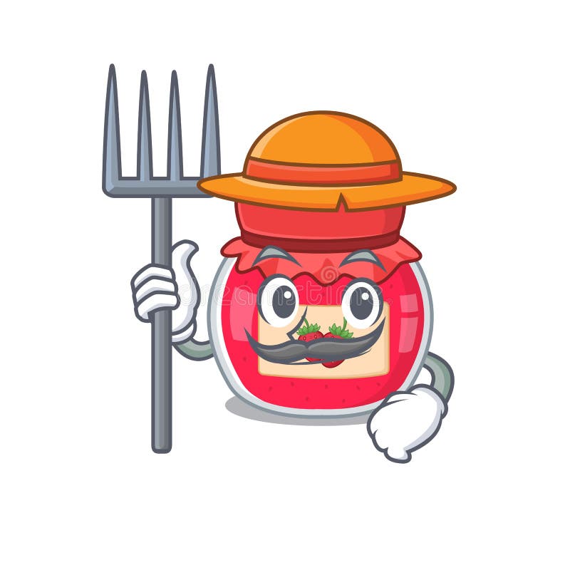 Happy Farmer Strawberry Jam Cartoon Picture with Hat and Tools Stock ...