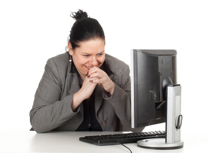 Happy Fat Businesswoman with Computer Stock Photo - Image of girl ...