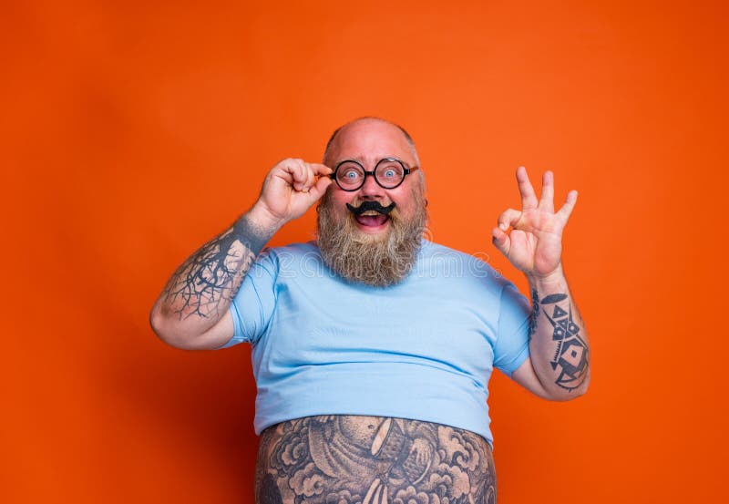 Happy Fat Man Acts Like a Nerd Person Stock Image - Image of math ...