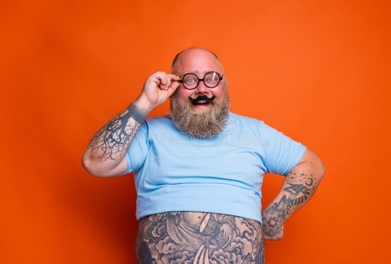 Happy Fat Man Acts Like a Nerd Person Stock Photo - Image of beard ...