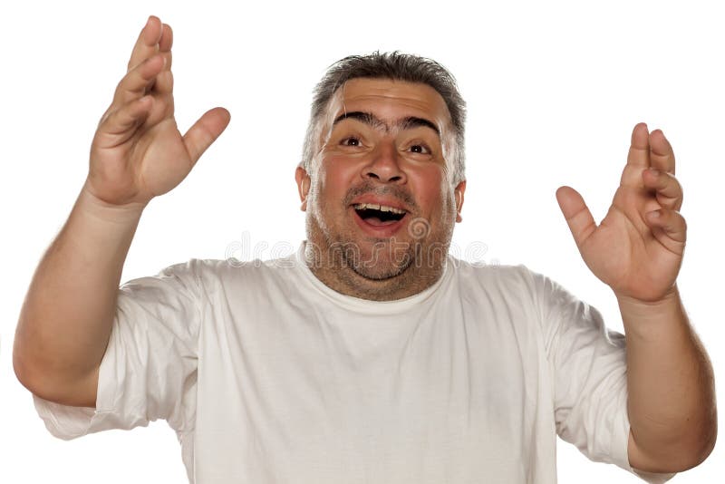 Happy fat man stock image. Image of hands, person, casual - 87076695