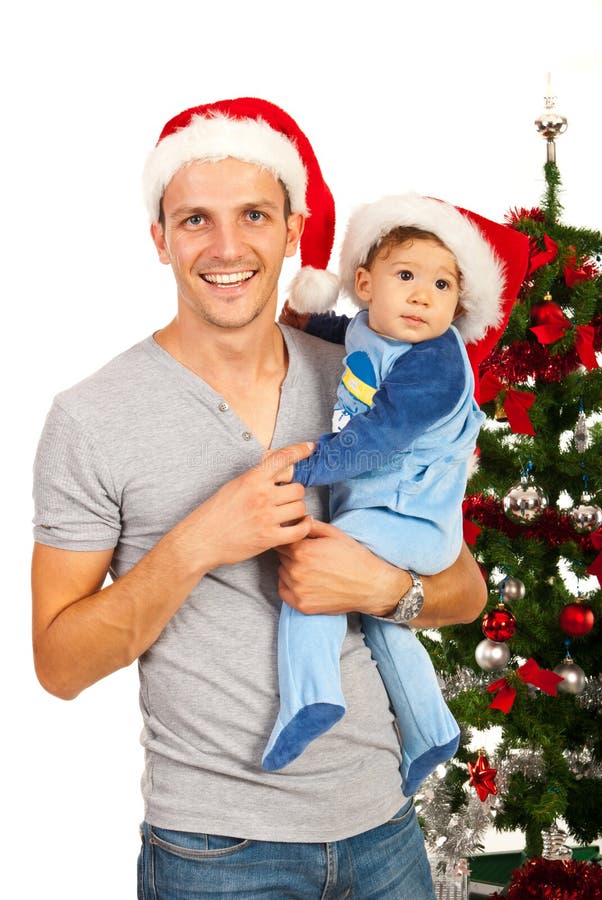 Happy Father with Baby at Christmas Stock Image - Image of happy ...