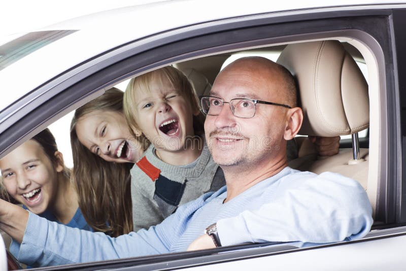 Loving Parents and Children Standing Against Car Stock Photo - Image of ...