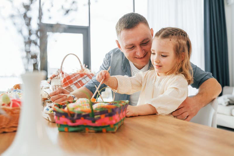 Happy Father and Daughter Celebrating Easter Holidays Together Stock ...