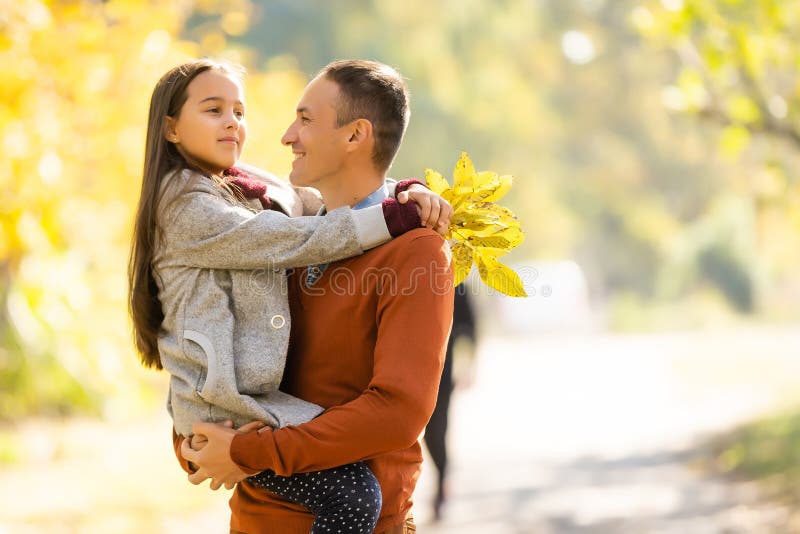 Happy Father with Daughter in Fall Season Stock Image - Image of girl ...