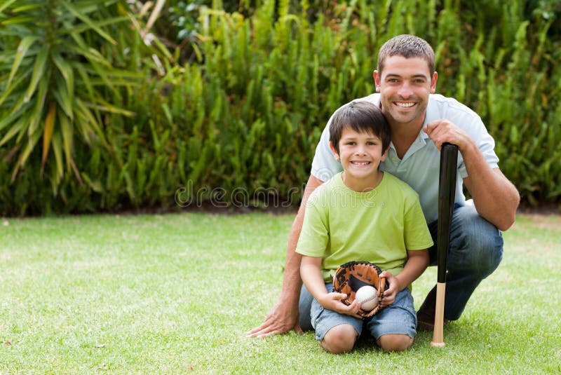 Happy Father and His Son Playing Baseball Stock Image - Image of father ...