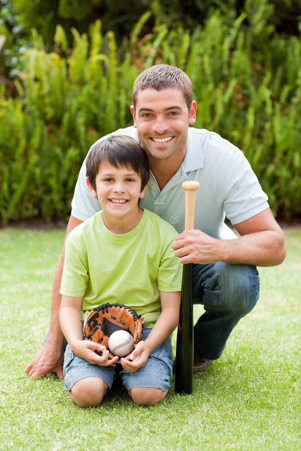 Happy Father and His Son Playing Baseball Stock Photo - Image of child ...