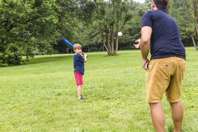 Happy Father and His Son Playing Baseball Stock Image - Image of sports ...