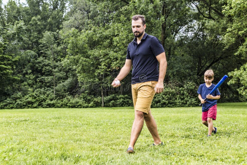 Happy Father and His Son Playing Baseball Stock Photo - Image of ...
