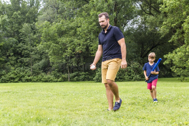 Happy Father and His Son Playing Baseball Stock Photo - Image of people ...