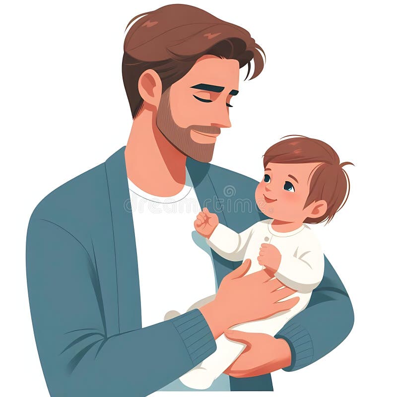 Happy Father Holding His Baby, Flat Style Stock Illustration ...