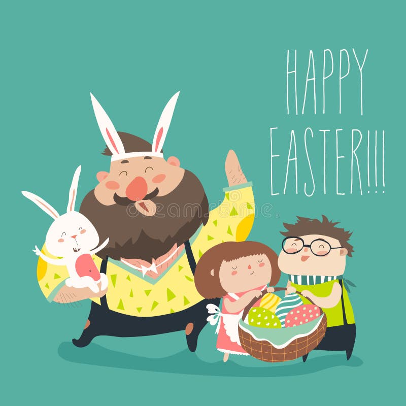 Happy Father with Kids Celebrating Easter Stock Vector - Illustration ...