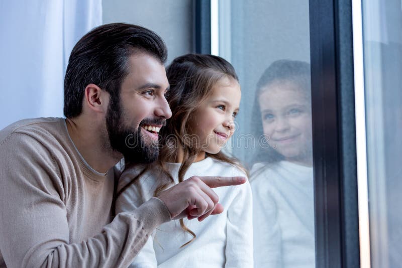 Happy Father Pointing on Something Stock Illustration - Illustration of ...