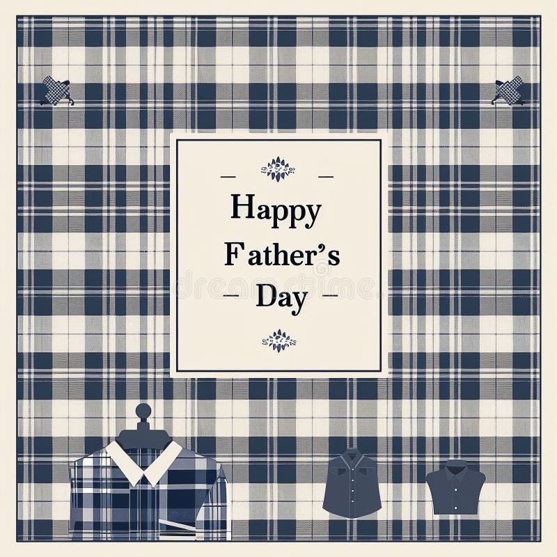 Happy Father S Day Card with Blue and White Plaid Pattern Stock ...