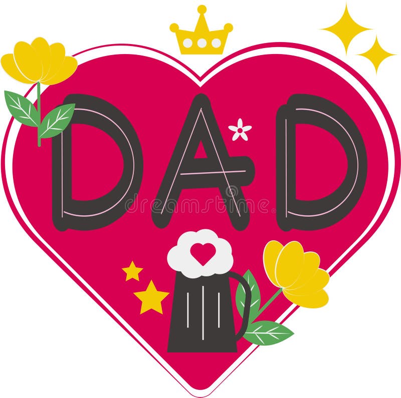 Happy Father S Day Card Heart Flat Vector Symbol Sticker Stock Vector ...