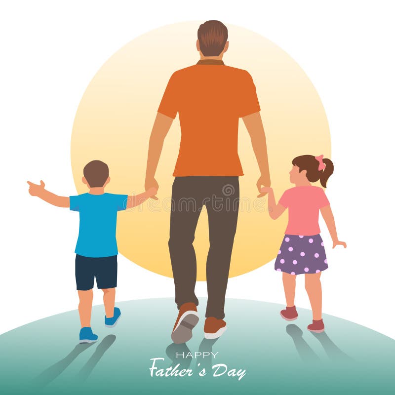 Happy Father S Day with Dad and Children Walking Back View Stock Vector ...