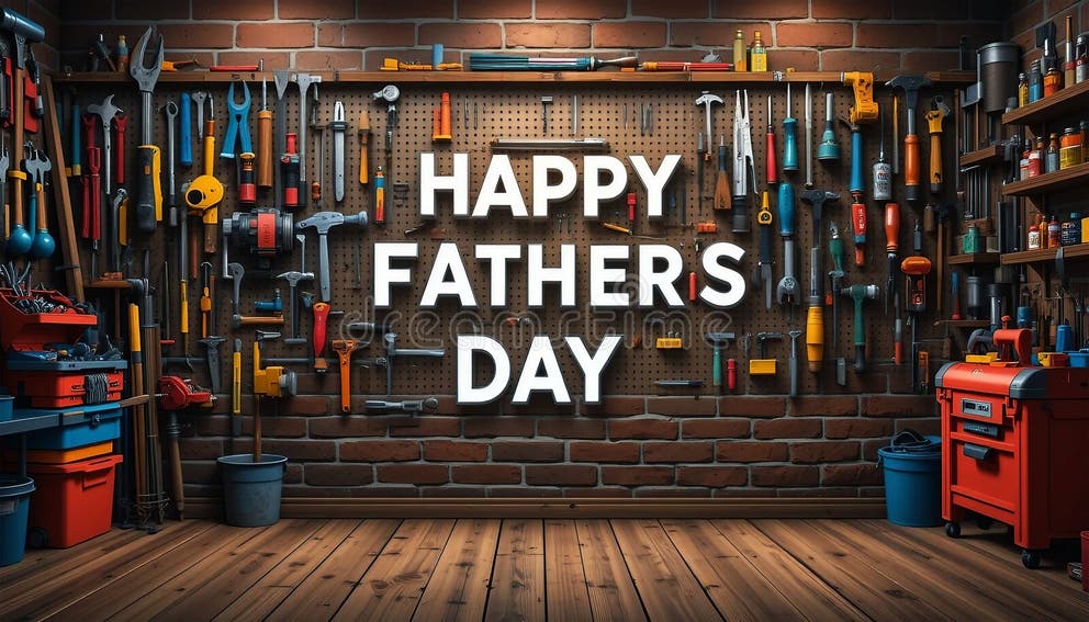 Happy Father S Day Garage Workshop Scene Stock Illustration ...