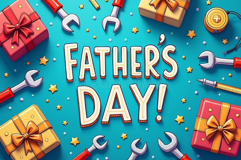 Happy Father S Day with Gifts and Tools Stock Illustration ...