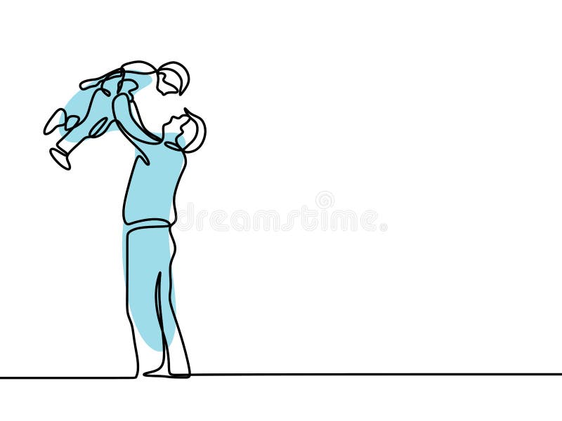 Happy Father's Day One Line Drawing Of Daddy And Son Stock Vector ...